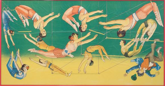 Bonhams : A framed partial poster of an aerial troupe