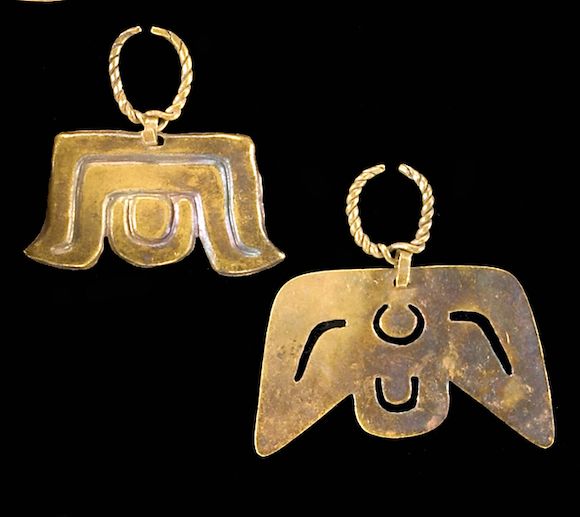 Bonhams : Two Chavin gold nose ornaments