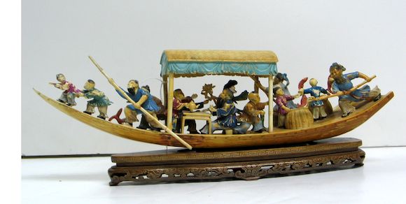 Bonhams : A polychromed ivory model of a boat