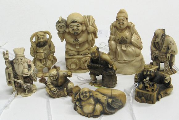 Bonhams : Nine ivory, marine ivory and composition figural studies