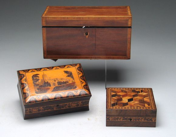 Bonhams : A group of three English inlaid wood boxes