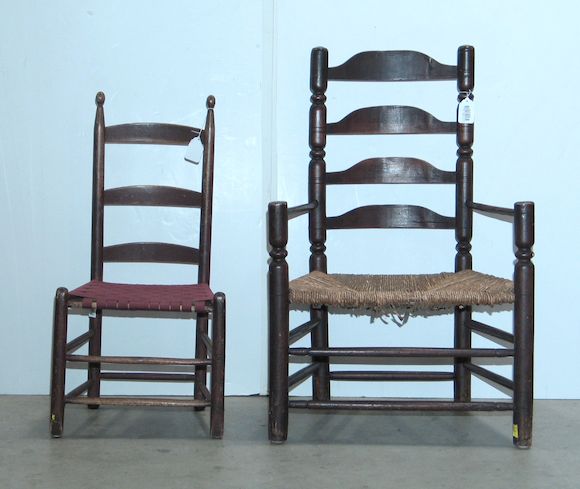 Bonhams : An American ladder back armchair together with a small Shaker ...