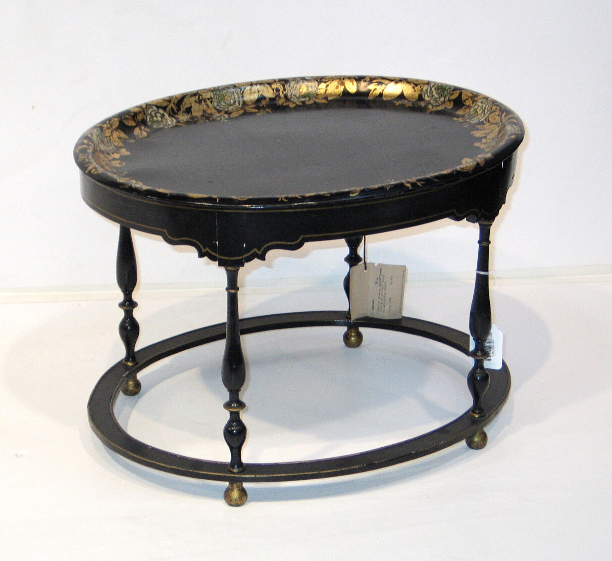 Bonhams : A Victorian parcel gilt ebonized tray on later stand