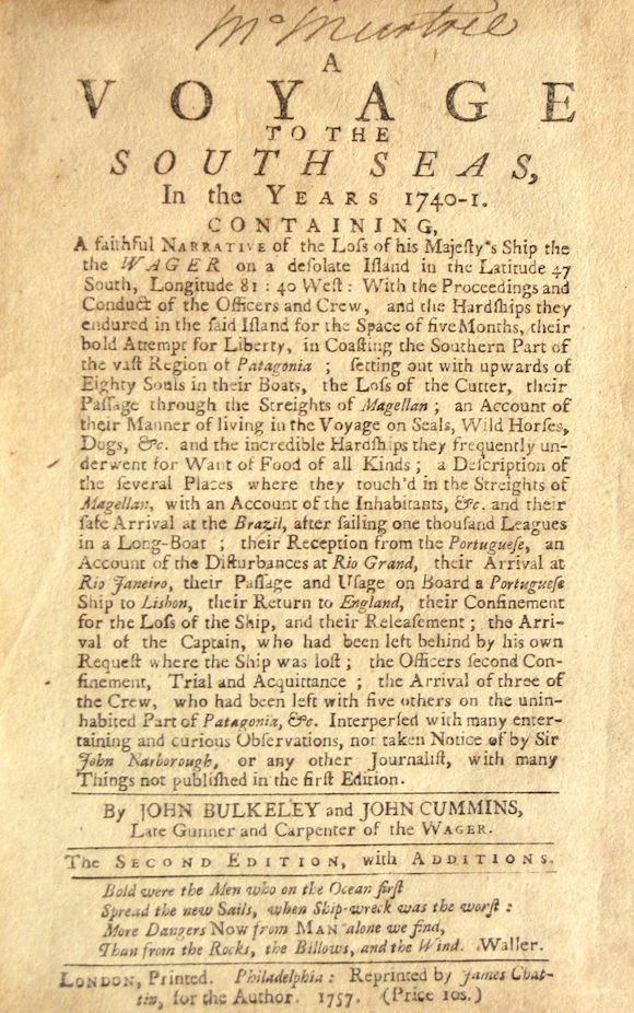 Bonhams : BULKELEY, JOHN, & CUMMINS, JOHN.