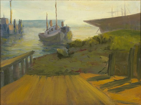 Bonhams : Selden Connor Gile (1877-1947) A View of a Harbor 9 x 12in