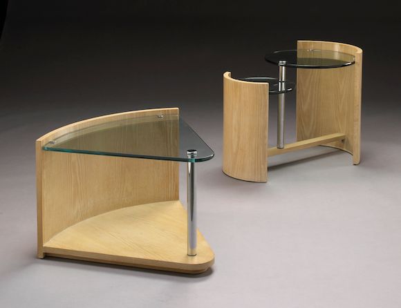 Bonhams : A Jay Spectre white oak and chromed metal end table