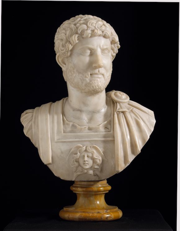 Bonhams : A carved white marble bust of Hadrian