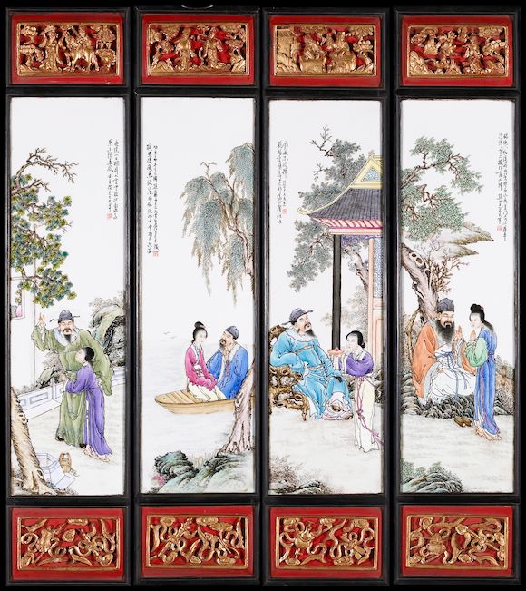 Bonhams : Wang Dafan (1888-1961): a set of four polychrome enameled ...