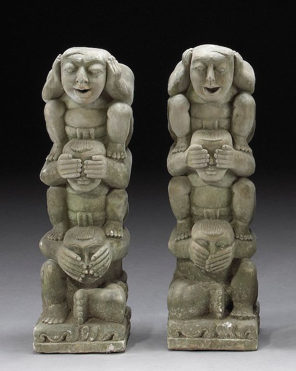 Bonhams : A pair of Southeast Asian carved stone figures