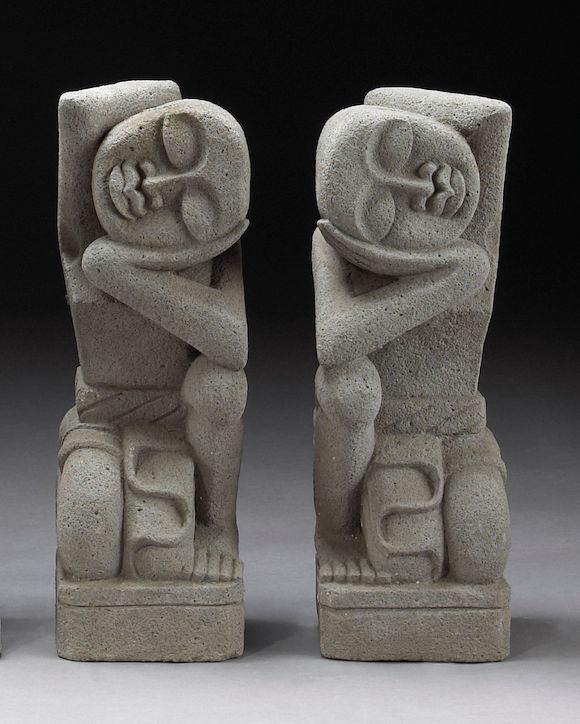 Bonhams : A pair of Southeast Asian carved stone figures