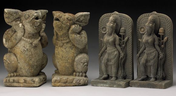 Bonhams : Two Southeast Asian carved stone animal gods and two Hindu ...