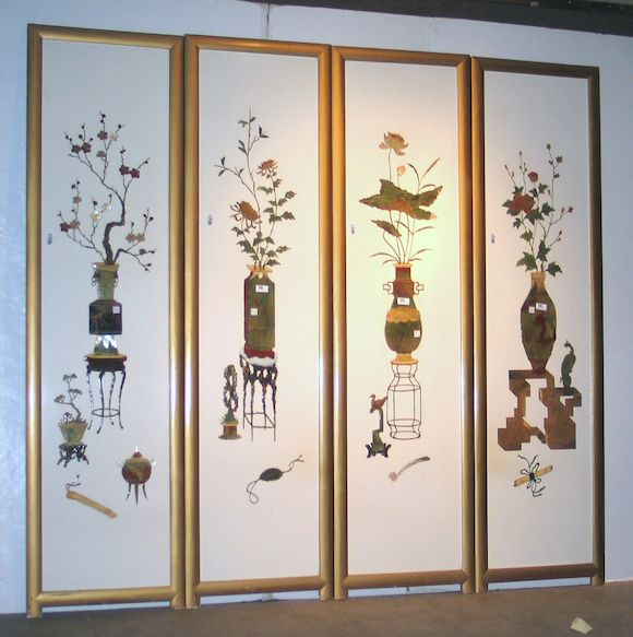 Bonhams : A set of four Chinese white lacquered wood panels, and a pair ...