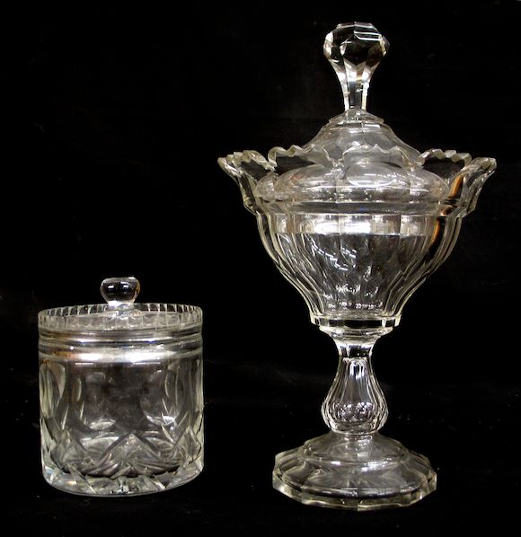 Bonhams : An English cut glass covered compote together with three cut ...