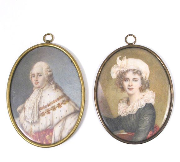Bonhams : A pair of miniature portraits on ivory within oval frames