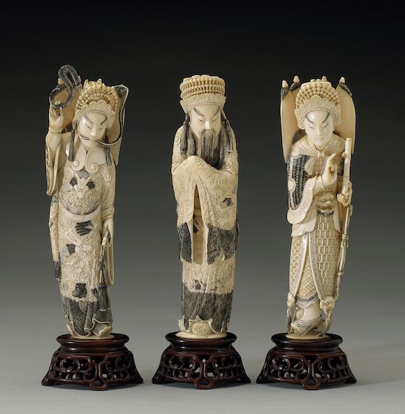 Bonhams : Three carved ivory opera figures