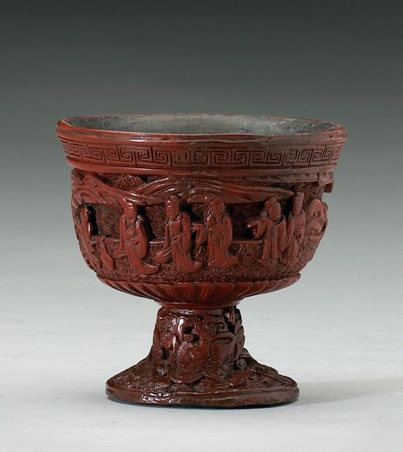 Bonhams : A cinnabar lacquer stem cup 17th/18th Century