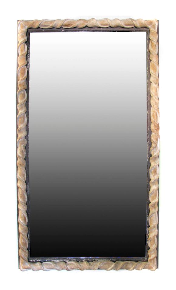 Bonhams : A Baroque style stripped pine mirror with spiral turned border
