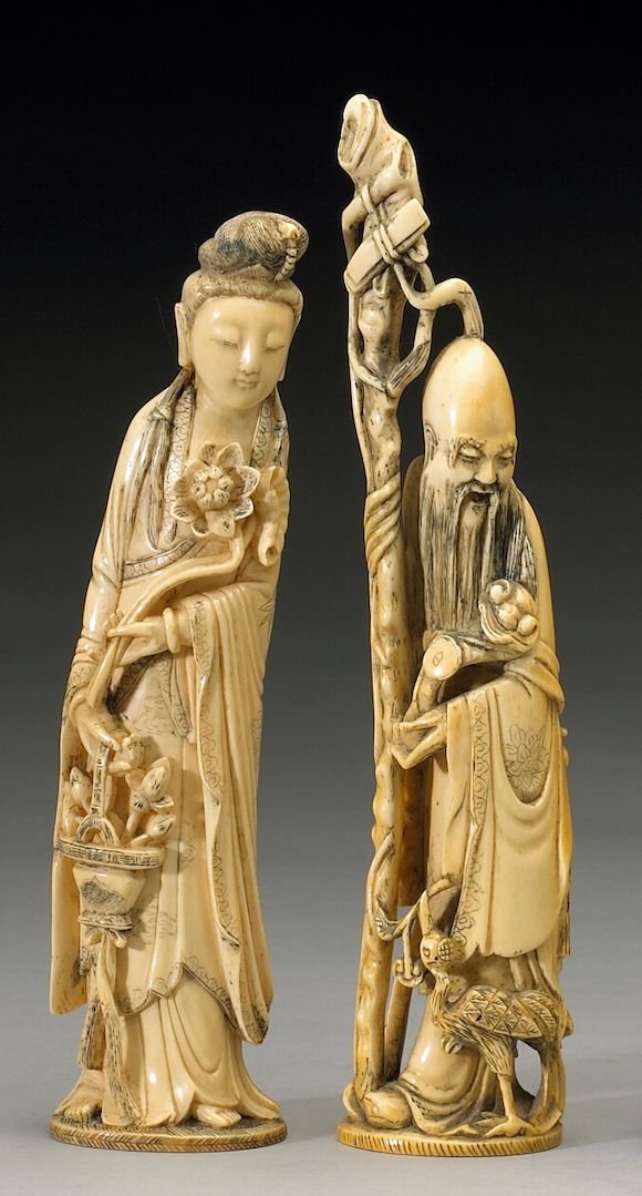 Bonhams : Two tinted ivory carvings