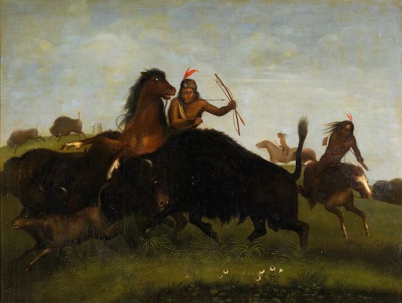 Bonhams : Leon Victor Solon (b.1872) Buffalo Hunt 35 x 46in