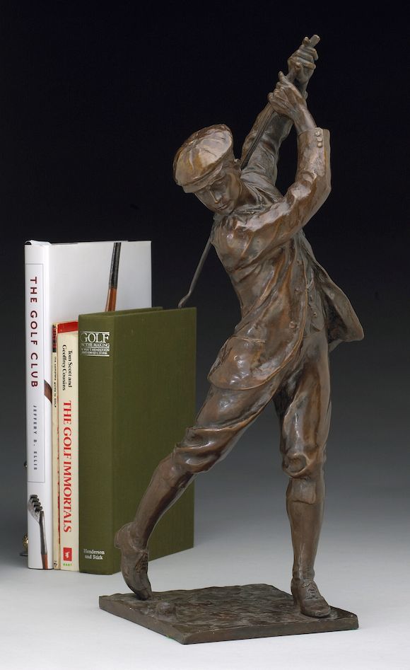 Bonhams : A bronze reproduction statuette of a Victorian golfer at the ...