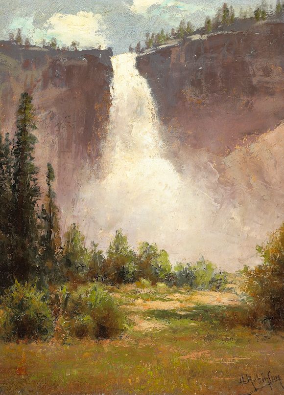 Bonhams : Charles Dormon Robinson (1847-1933) Waterfall 12 1/4 x 9 1/4in