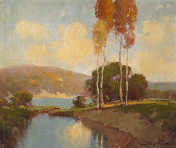 Bonhams : George Thompson Pritchard (1878-1962) River Landscape 25 x 30in