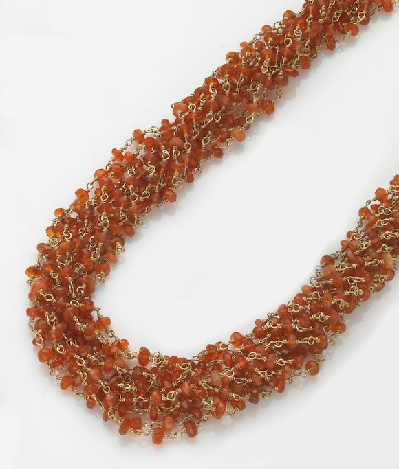 Bonhams : Fire Opal Bead Necklace