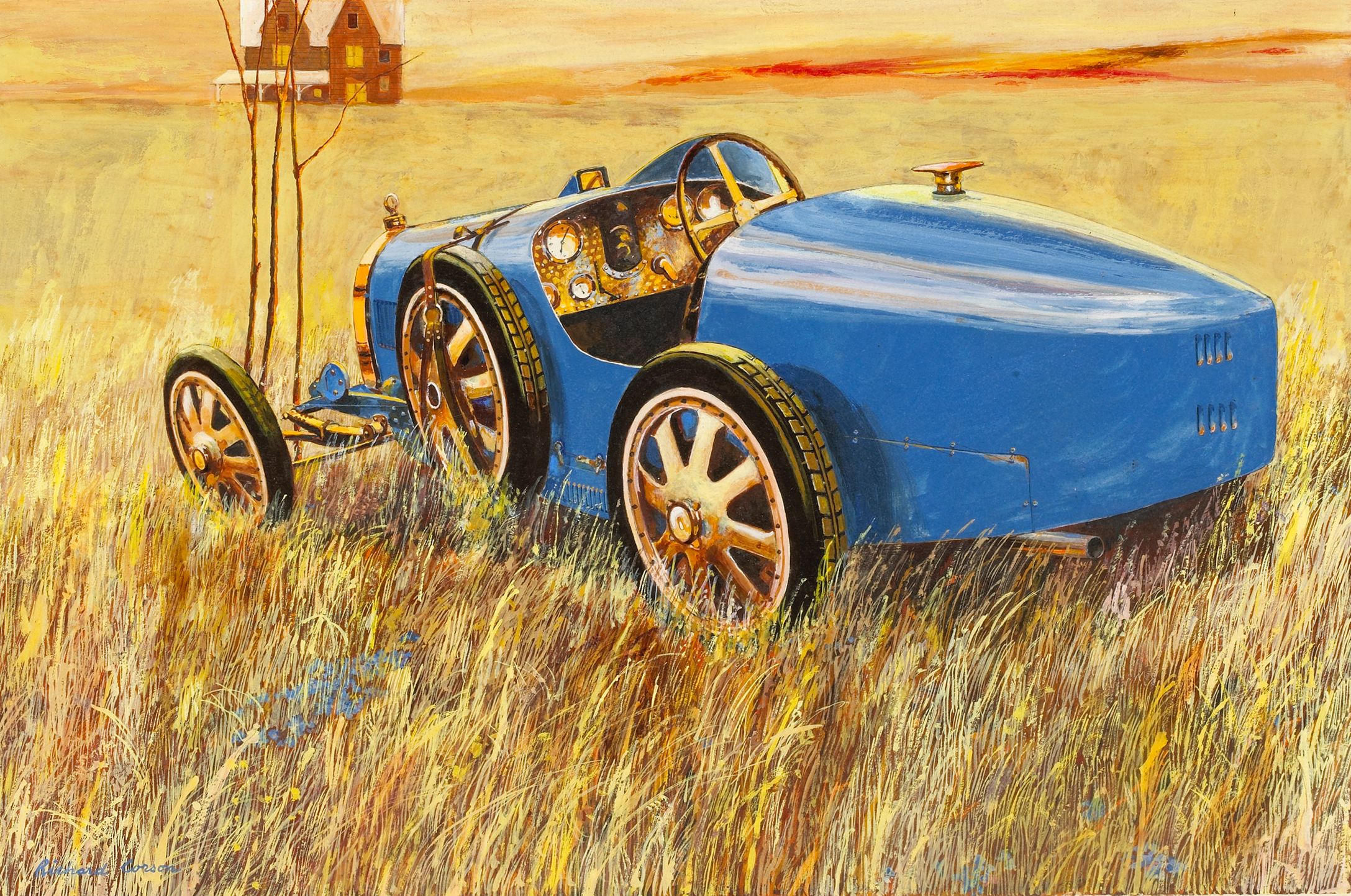 Bonhams Cars : 'Bugatti Type 35' painting by Richard Corson, circa 1960 ...