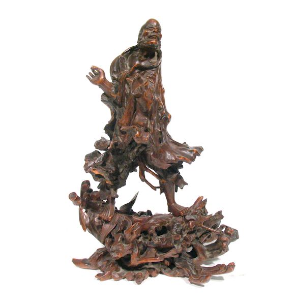 Bonhams : A Chinese root wood carving of a sage