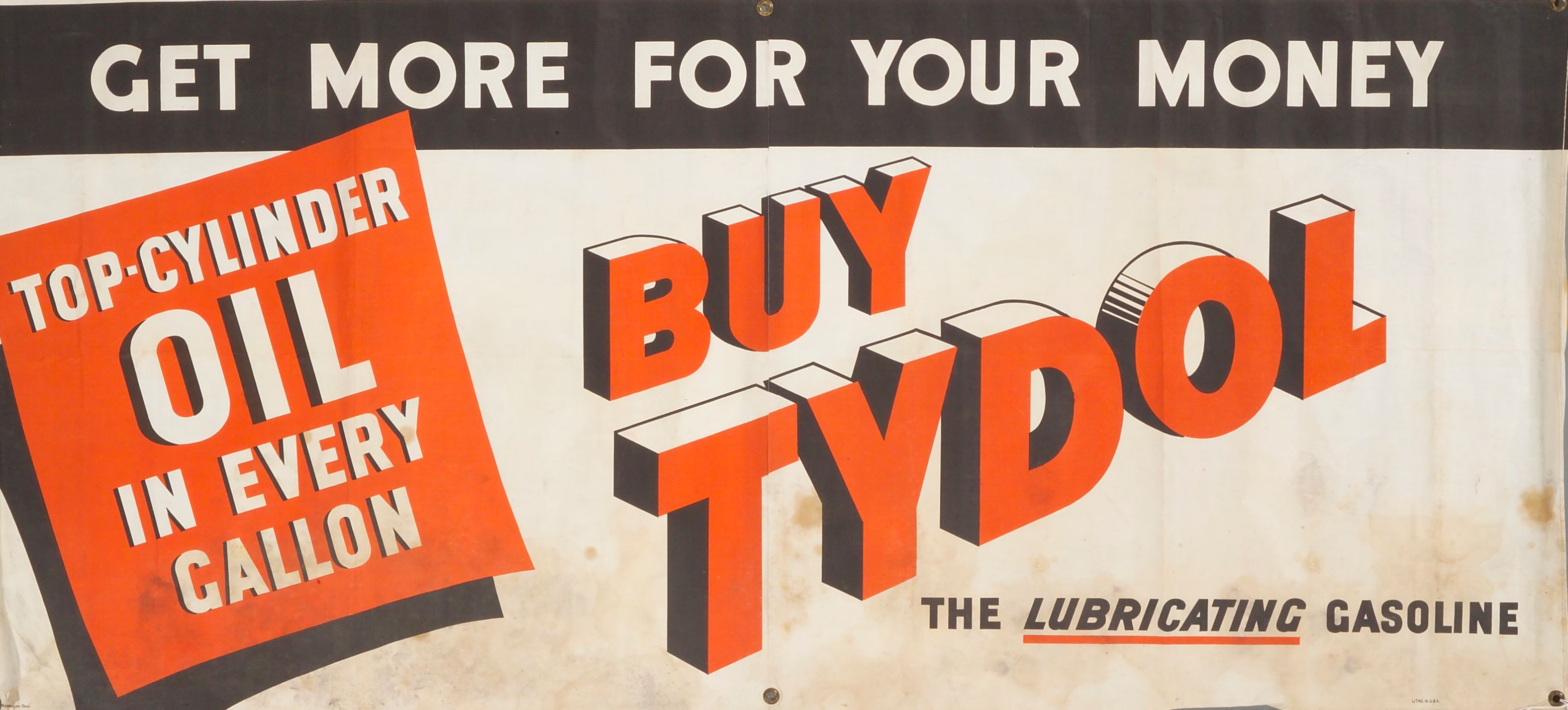 Bonhams Cars : Tydol Gasoline canvas banner, 36 x 84in