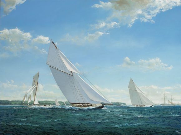 Bonhams : Robert Moore (British b. 1905) A yacht race 30 x 40in (76.2 x 101.6cm)