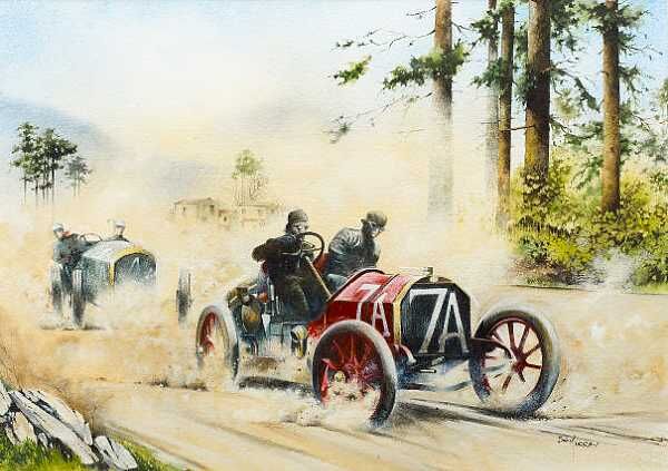 Bonhams Cars : An original artwork 'Isotta Fraschini wins the 1908 ...