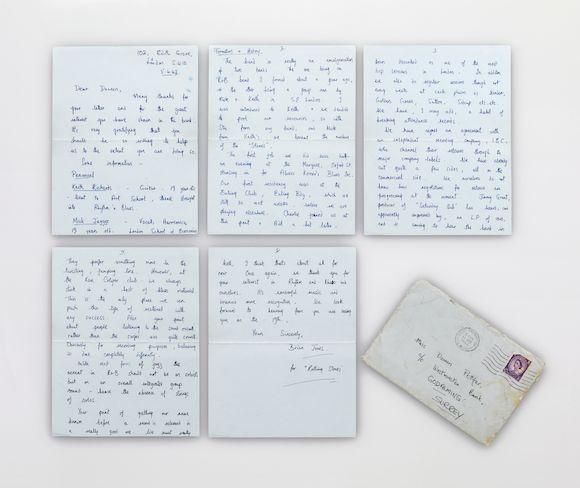 Bonhams : An important handwritten letter by Brian Jones on the ...