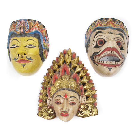 Bonhams : A group of Southeast Asian style paint decorated masks in ...