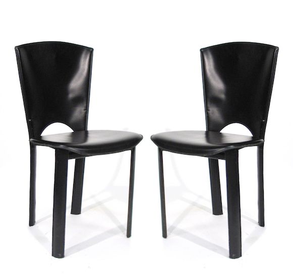 Bonhams : A set of eight contemporary black leather clad side chairs