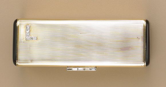 Bonhams : A retro fourteen karat gold, enamel and diamond lipstick case ...