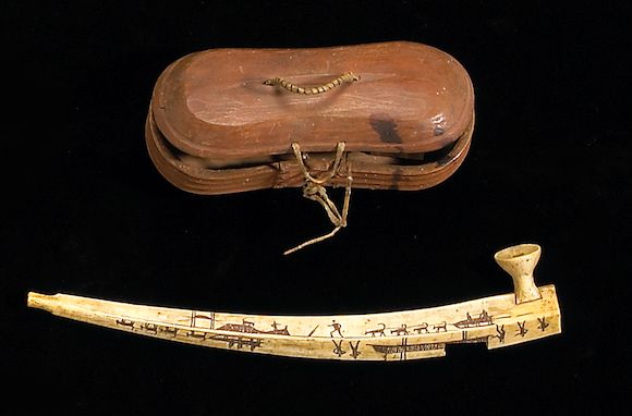 Bonhams : Two Eskimo items: pipe and box