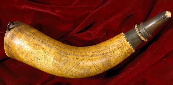 Bonhams : A fine French and Indian War era carved powder horn