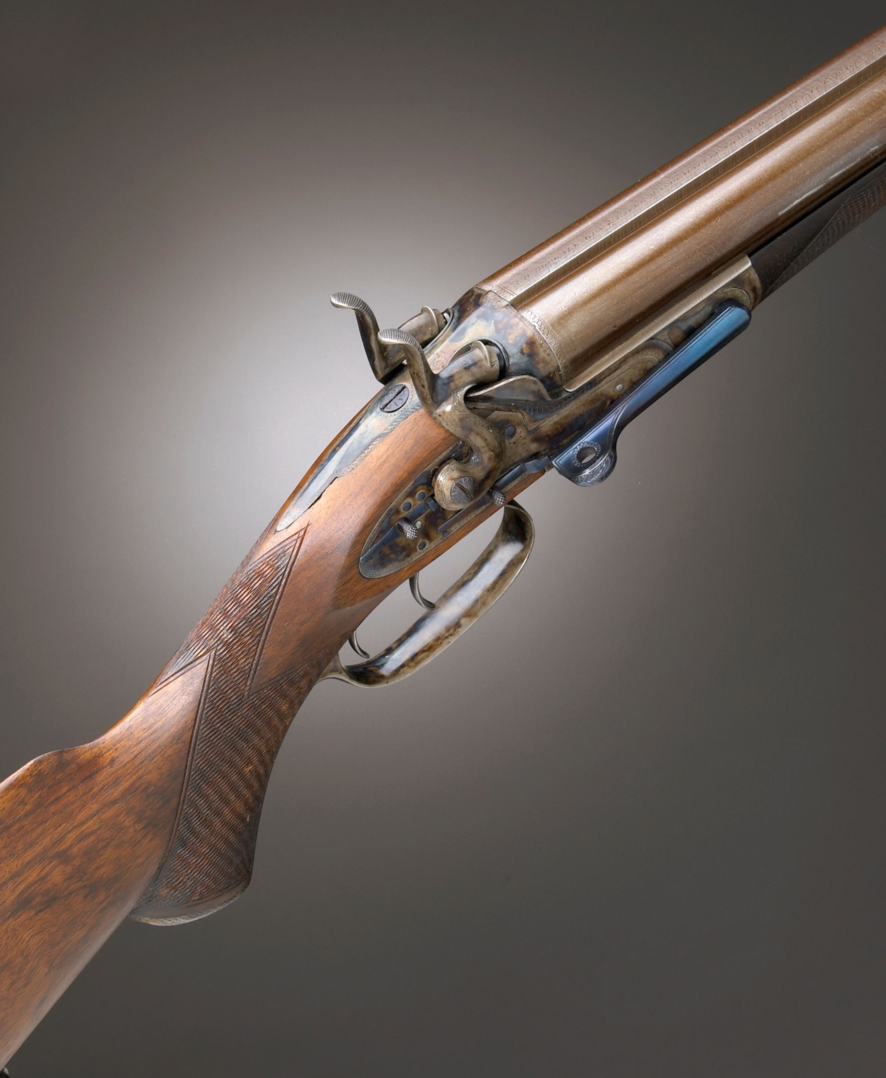 A 500 - 3 inch Black Powder hammer double rifle by J. Dougall presented ...