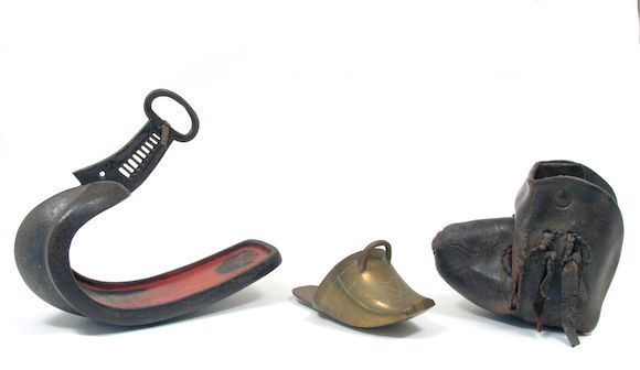 Bonhams : A Japanese iron abumi together with three stirrups and a buckle