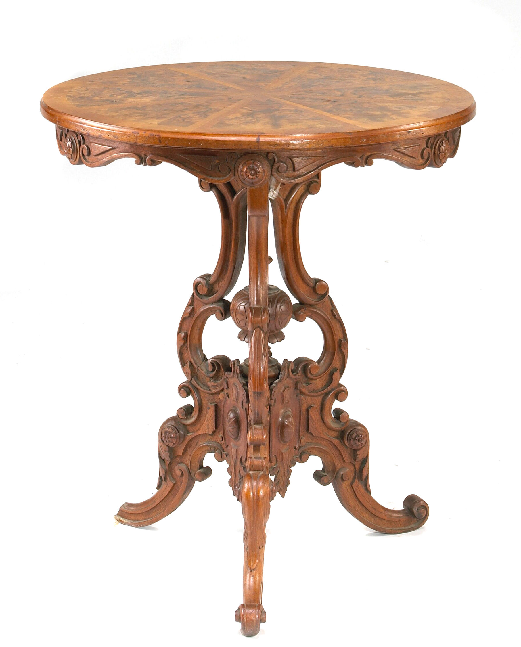 Bonhams : A Continental carved and burl walnut occasional table