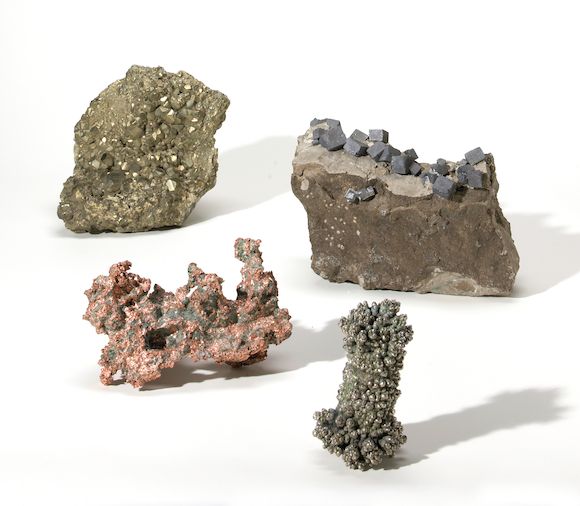 Bonhams : Group of metallic minerals including native copper specimens ...