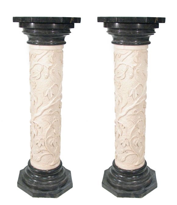 Bonhams : A pair of two color marble pedestals