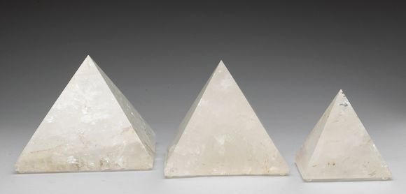 Bonhams : A group of three rock crystal pyramids