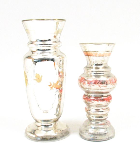 Bonhams : A group of four mercury glass vases including a pair of paint ...