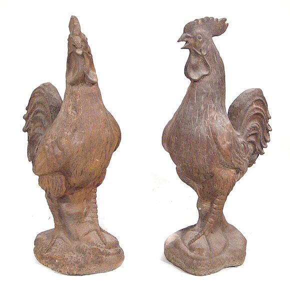 Bonhams : A pair of cast iron roosters
