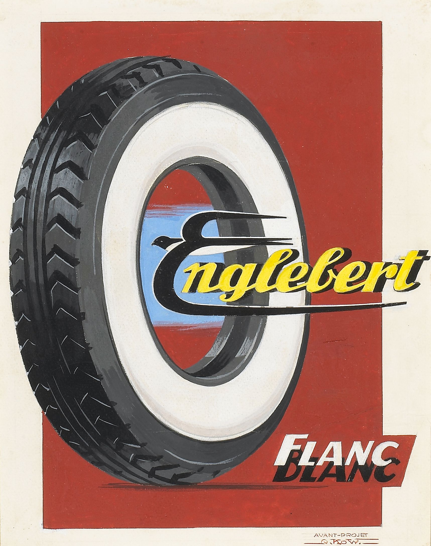 Bonhams Cars : Alex Kow (1901-1978), 'Englebert Flanc Blanc', 12 x 9in