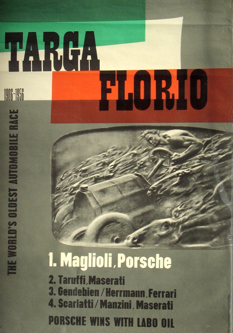 Bonhams Cars : A 1956 Targa Florio Porsche successes poster, 23 x 33in