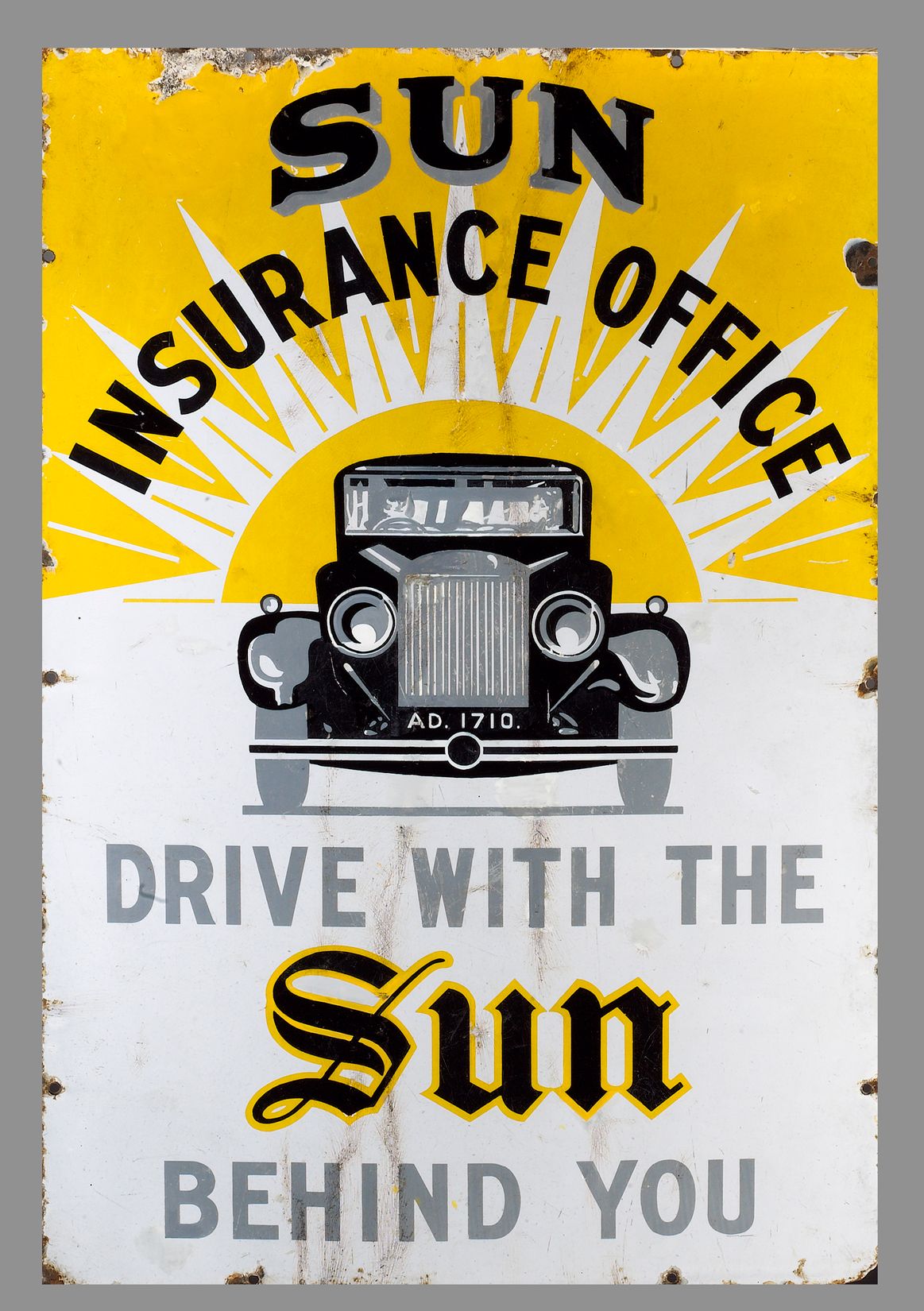 Bonhams Cars : A Sun Insurance enamel sign, 75 x 50cm