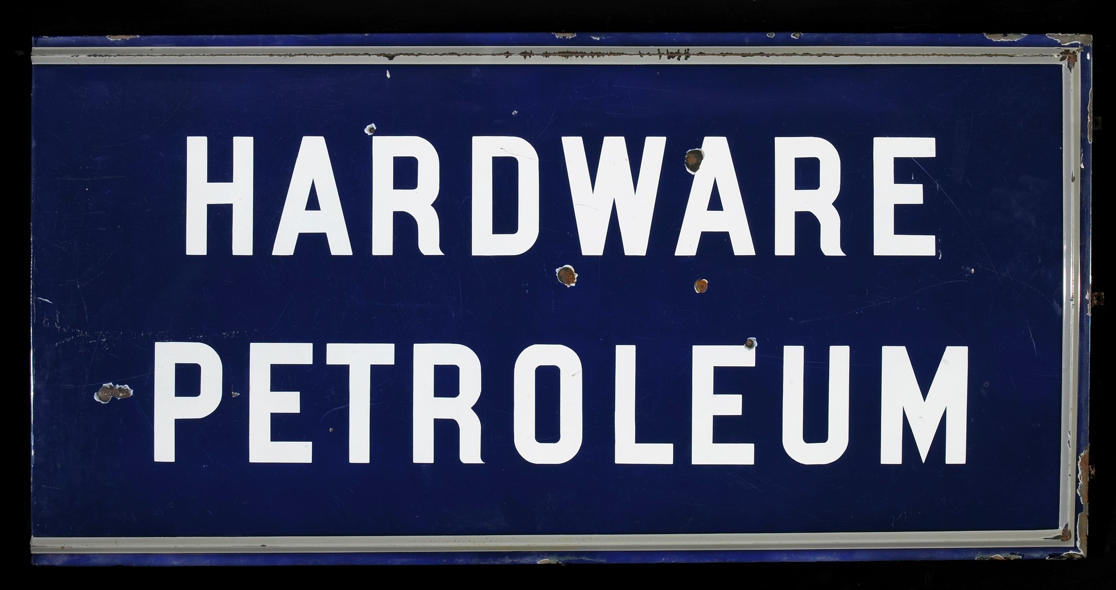 Bonhams Cars : A large Hardware Petroleum enamel advertising sign 36 x 72in